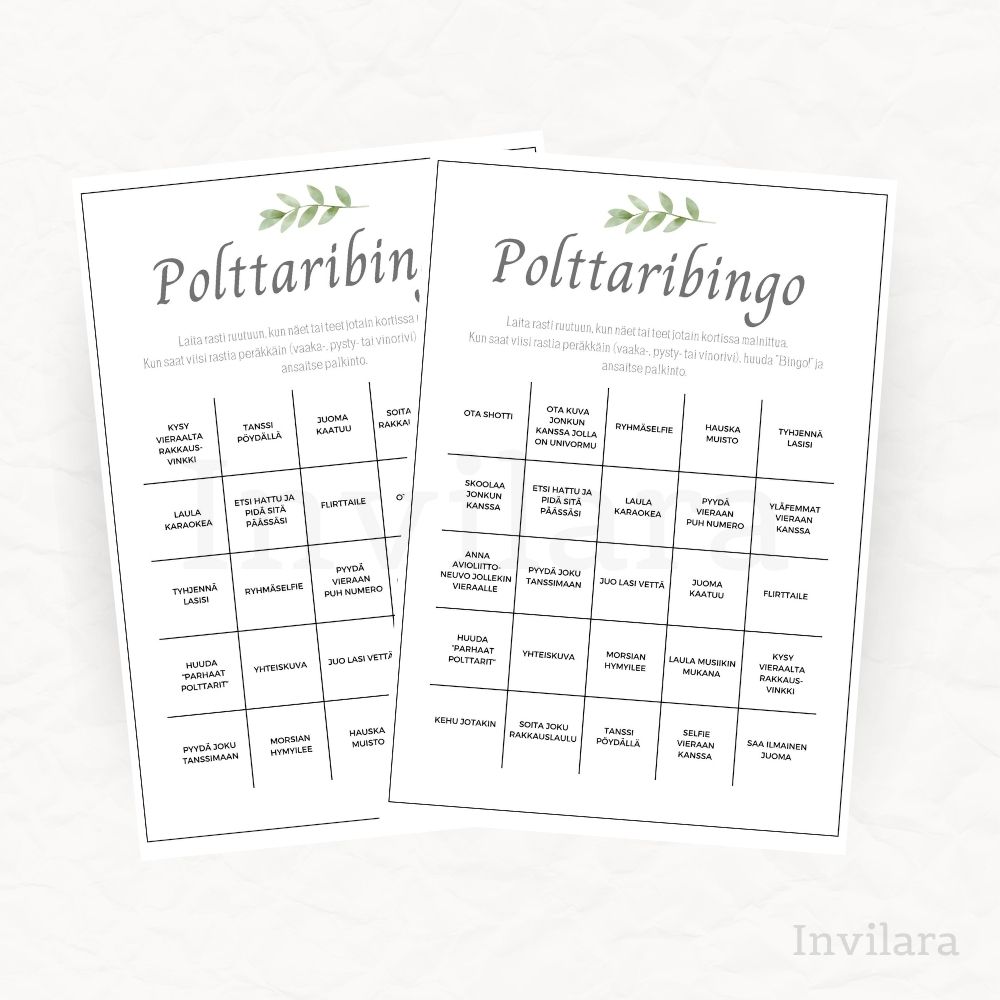 Digitaaliset kutsut ja muut tulostettavat juhlatuotteet - Invilara