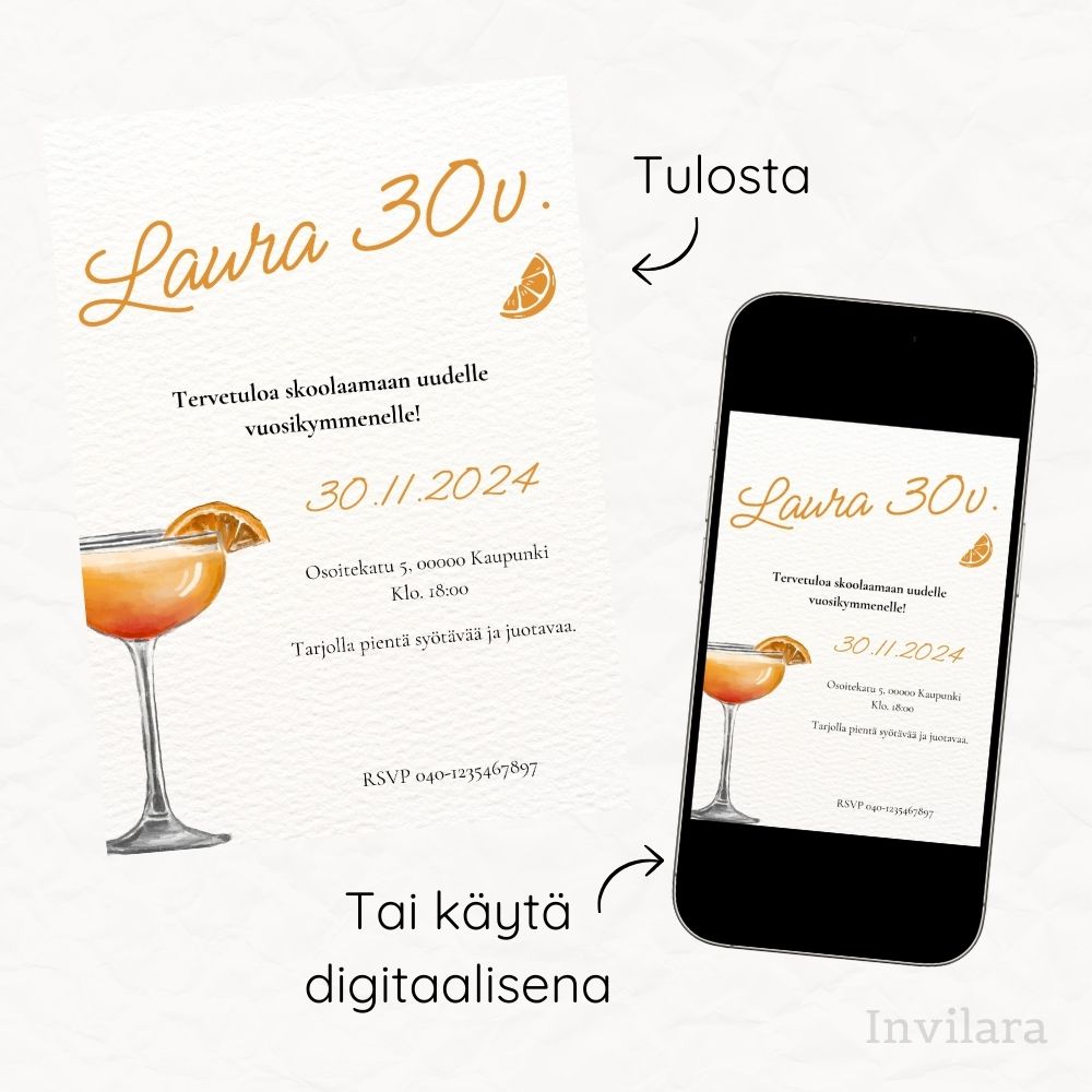 Aperol aikuisten muokattava digitaalinen syntymäpäiväkutsu - Invilara