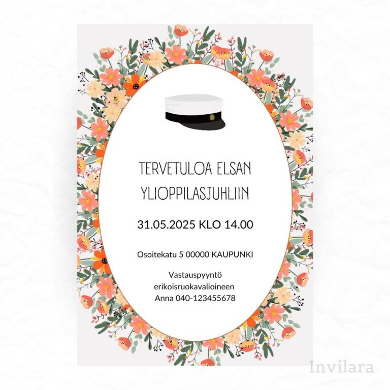 Digitaaliset kutsut ja muut tulostettavat juhlatuotteet - Invilara