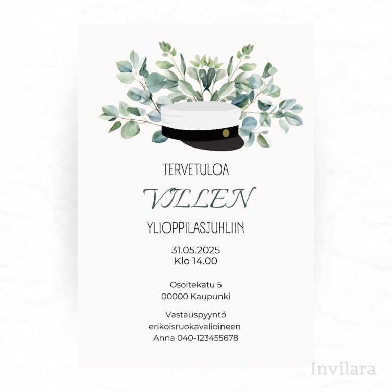 Digitaaliset kutsut ja muut tulostettavat juhlatuotteet - Invilara